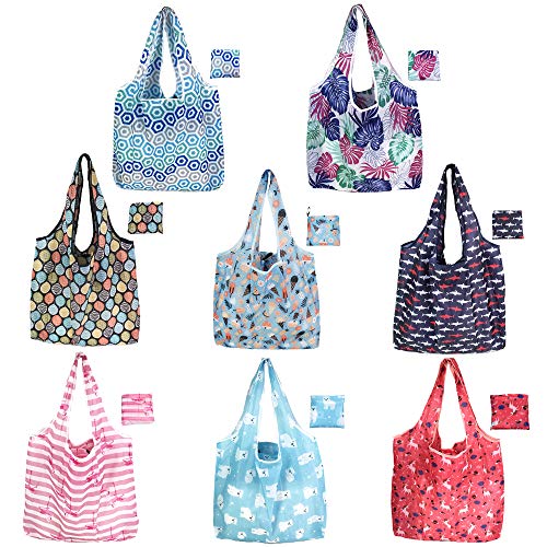 yanyan Foldable Reusable Grocery Shopping Tote Bags, 8 Pack Eco-friendly Large Recycle Shopping Bags Folding to fits in Pocket-Machine Washable