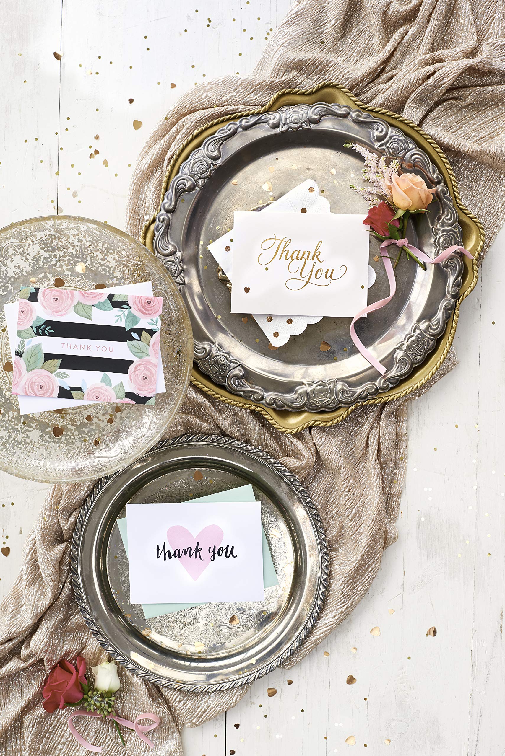 American Greetings Wedding Thank You Cards with Envelopes, Gold and Cream (50-Count)