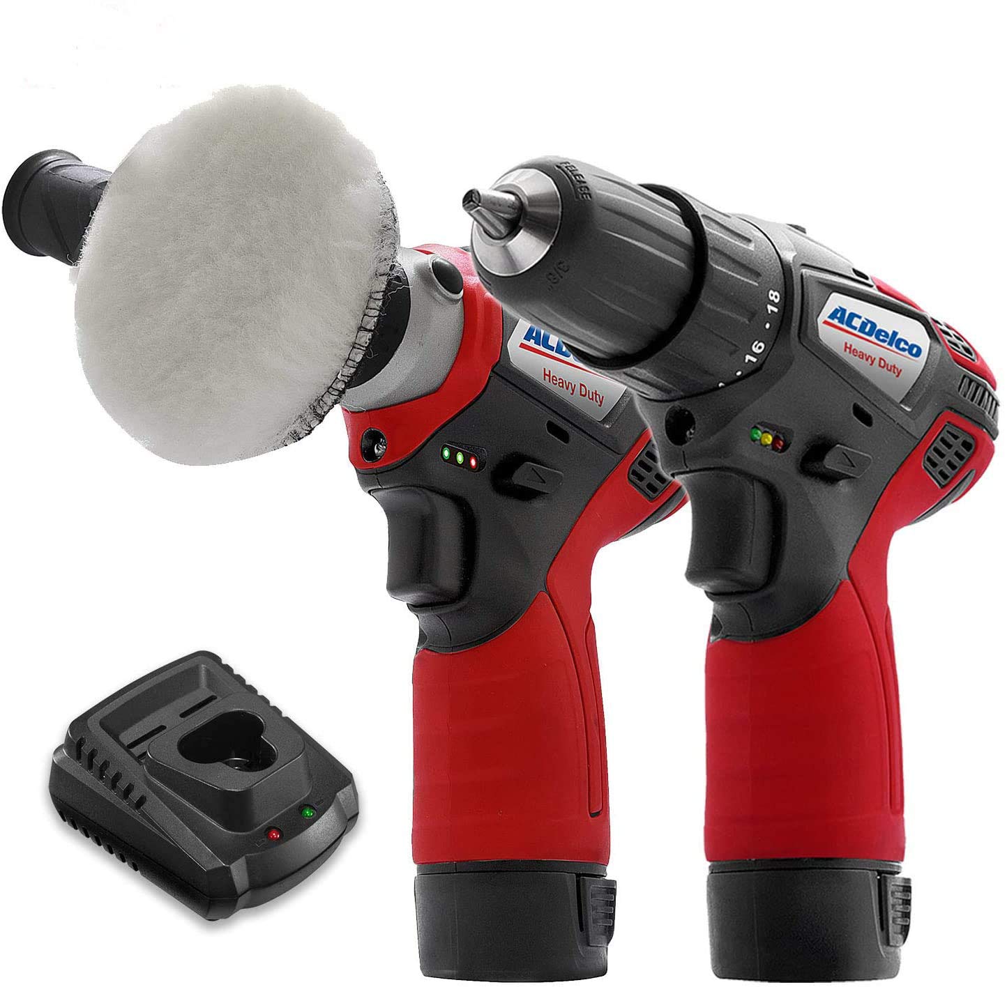ACDelco G12 Series 12V Cordless 3" Mini Polisher Tool Set with 2 Li-ion Batteries, Charger, and Accessory Kit, ARS1212 (Polisher+Drill Driver)