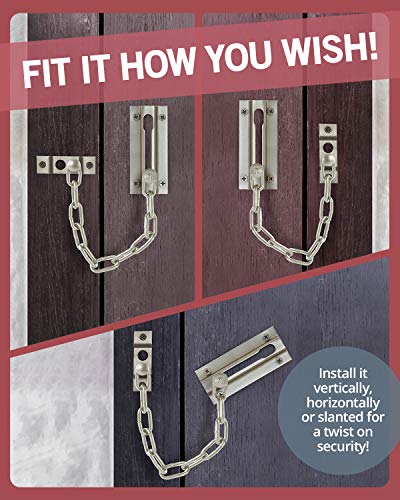 Jack N’ Drill Chain Door Guard with Lock - 2 Pack Chain Lock Door Guard, Sturdy & Rust-Resistant Steel Chain Locks for Inside Door and Extra Front Door Lock, 100% Child Safe (Silver Satin Nickel)