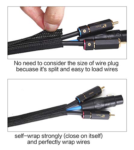Alex Tech 25ft - 1/2 inch Cord Protector Wire Loom Tubing Cable Sleeve Split Sleeving for USB Audio Video Power Cord β Protect Cat from Chewing - Black
