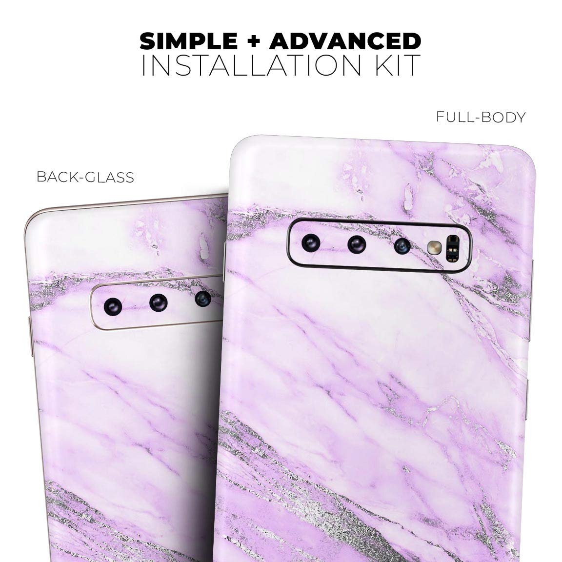 DesignSkinz Purple Marble & Digital Silver Foil V10 2 Protective Vinyl Decal Wrap Skin Cover Compatible with The Samsung Galaxy S20 (Screen Trim & Back Glass Skin)