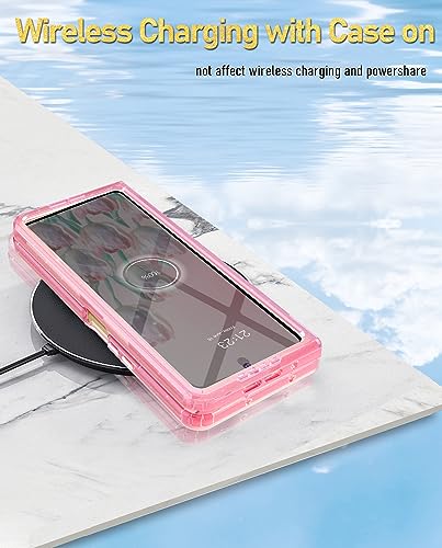 Btscase for Samsung Galaxy Z Fold 5 Case,Built in Front Screen Protector,Gold Glitter Marble Pattern Hard PC Slim Shockproof Full Body Drop Protective Case for Galaxy Z Fold 5 5G (2023), Rose Gold