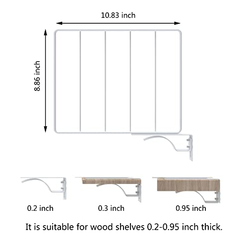 BTSD-home Adjustable Shelf Divders for Organization and Storage Metal Closet Dividers for Wood Shelves in Cabniet Kitchen Bedroom and Office (6 Pack)
