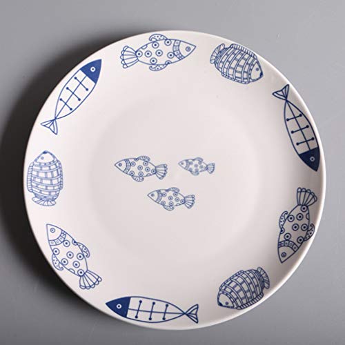 YARNOW 8-inch Ceramic Serving Plate Porcelain Round Platter Dessert Salad Tray Dinner Dish Bowl for Tabletop Home Restaurant (Nine Fishes)