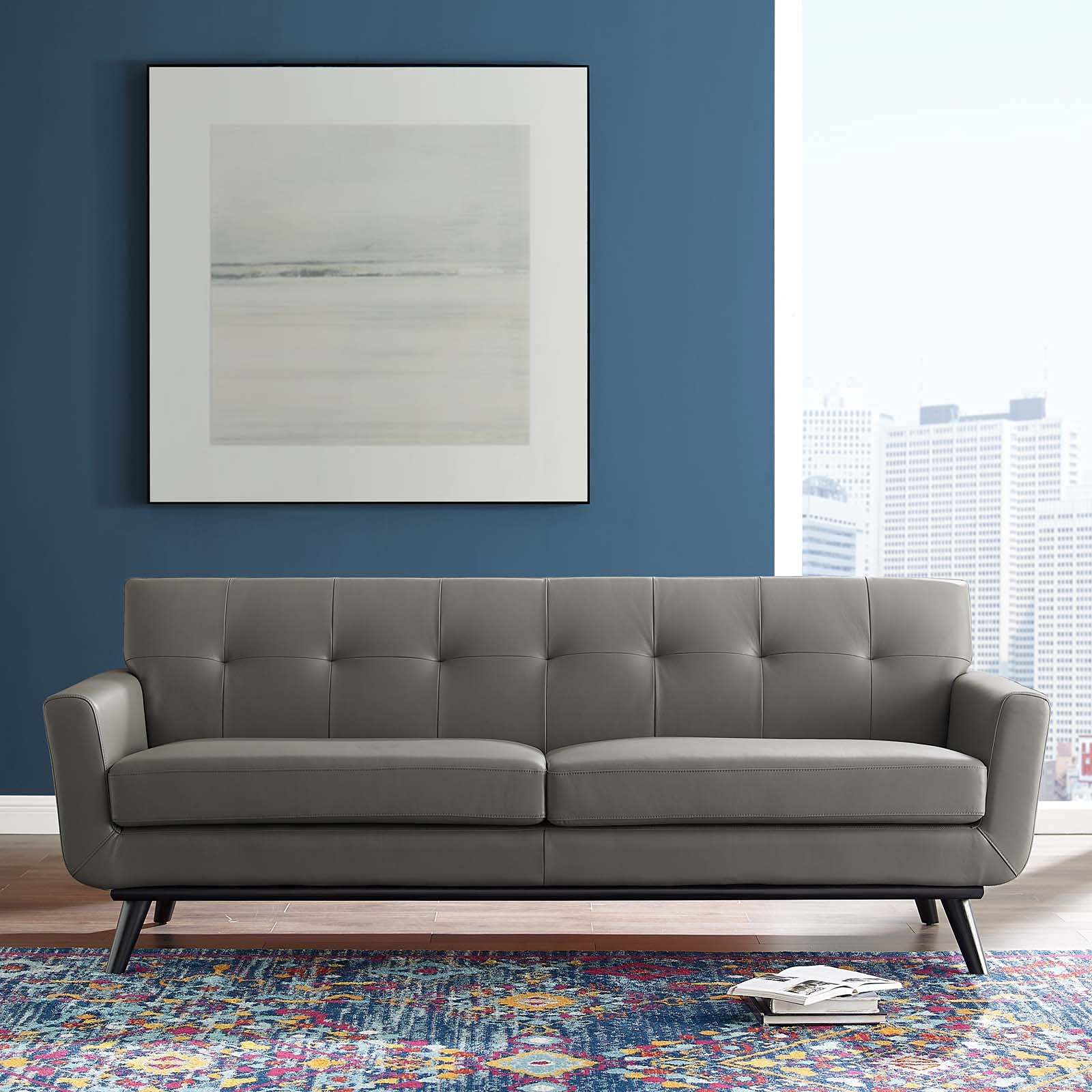 Sofa, Leather, Grey Gray, Modern Contemporary Urban, Living Lounge Room Hotel Lobby Hospitality