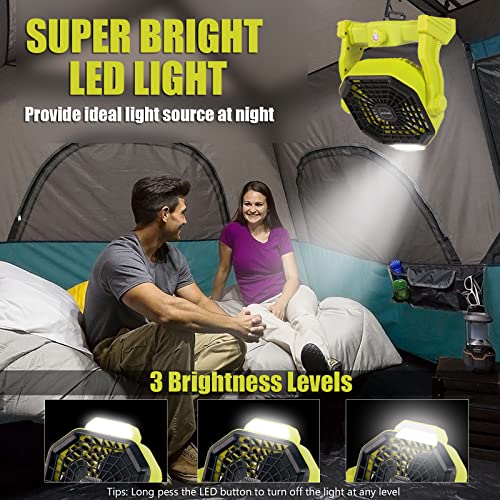 Camping Fan Rechargeable,Portable Battery Operated Fan with Light & Hook,Personal USB Small Desk Tent Fan 270°Head Rotation & Stepless Speed for Camping Accessories, Bedroom, Table, Tent, Travel