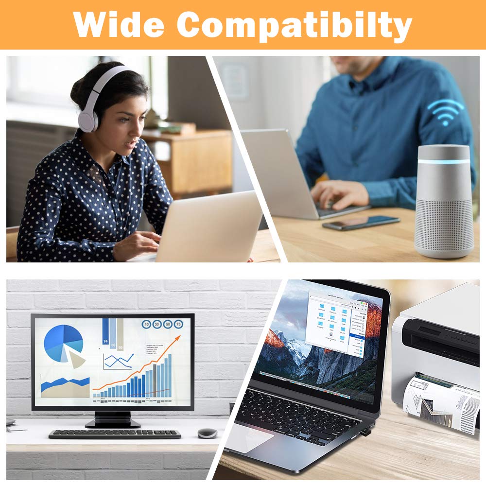 USB Bluetooth Adapter, ZEXMTE Bluetooth Dongle 5.1 EDR for Computer Desktop Mouse, Keyboard, Headset, Speaker- Bluetooth Adapter for PC Windows10 (Plug and Play)-Bluetooth USB Adapter,Black