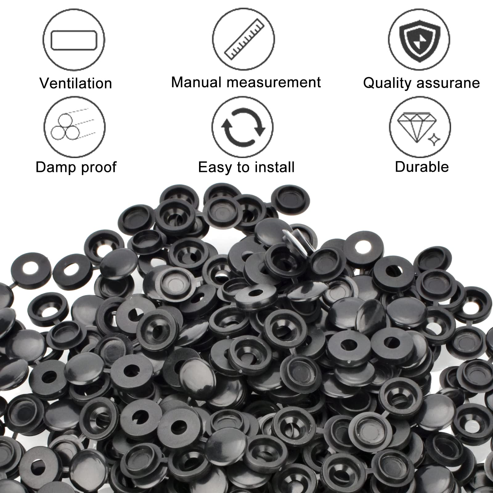 AccEncyc 200Pcs Screw Cap Covers Hinged Screw Cover Caps Plastic Shutter Screw Caps Black Fold Screw Snap Covers for M4 M5 Screws (Medium)