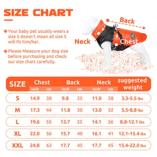BAEJMJK Dog Reflective Winter Coat with Harness Warm Cold Weather Jacket for Small Medium Dogs Zip Up Turtleneck Puppy Vest with D-Ring Waterproof Windproof Dog Winter Clothes(Orange,Medium)