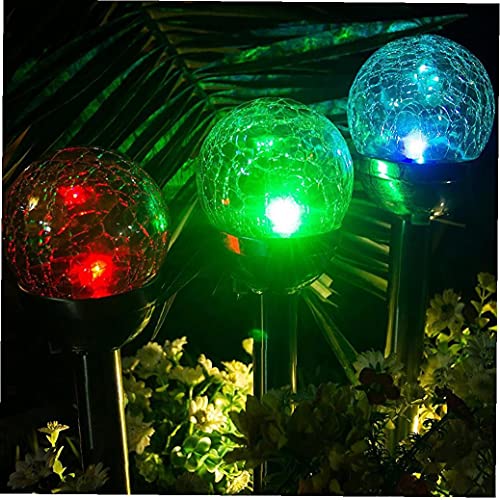 Bumper Solar Garden Stake Lights Cracked Glass Ball Dual LED Lamp with Colorful Light 4PCS Home and Garden