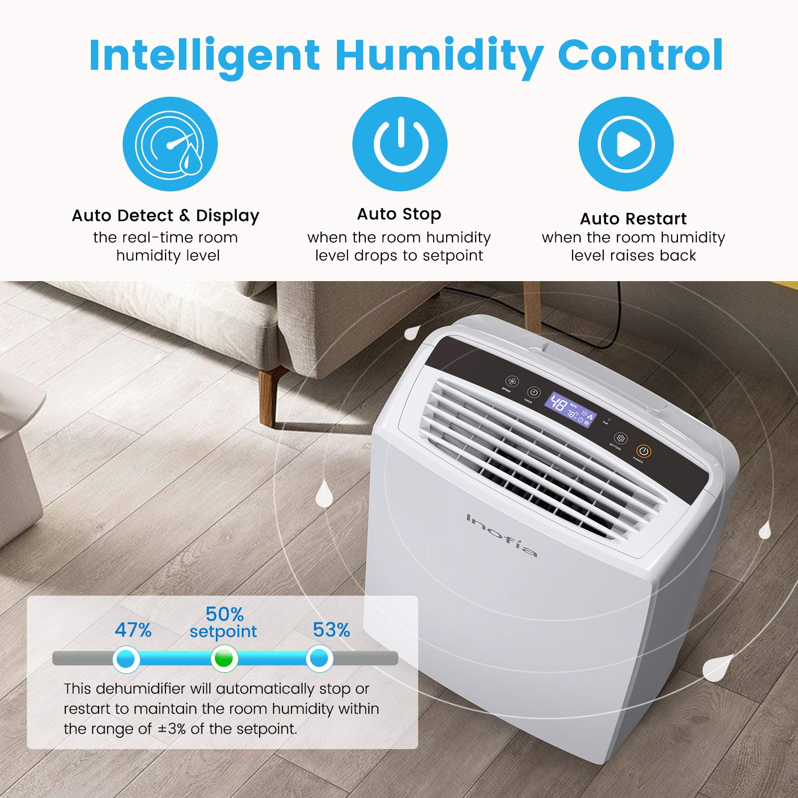 30 Pint Dehumidifier for Home Bedroom/Kitchen/Living Room/Bathroom, Compact Electric Dehumidifiers for Quiet & Efficient Intelligent Humidity Control on Small/Medium Rooms up to 1000 sq ft with