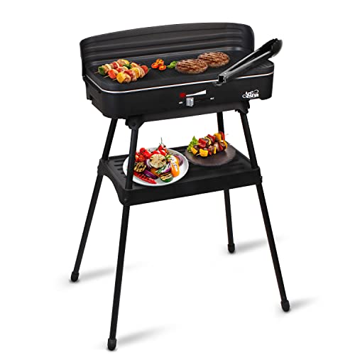 Artestia Electric Grill Outdoor Smokeless 2 IN 1 BBQ Grills Temperature Control Portable Removable 1500W Stand Grill for Cooking, BBQ Party, Black