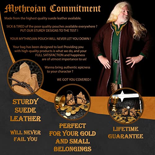 Mythrojan Suede Drawstring Pouches LARP Suede Medieval Trinket Bag Set of 2 Brown