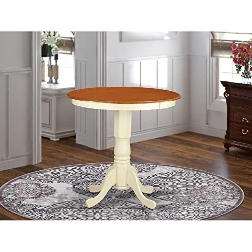 East West Furniture Jackson Counter Height Dining Round Dinner Table Top with Pedestal Base, 36x36 Inch, Buttermilk & Cherry