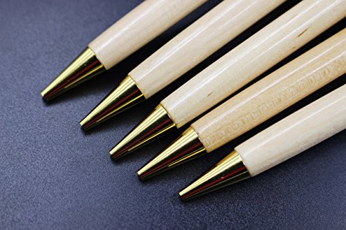 JASON YUEN 5PCS PACK Wooden Eco pen White wood ballpoint pens with gold accessories (Model A, 5PCS WHITE WOODEN)