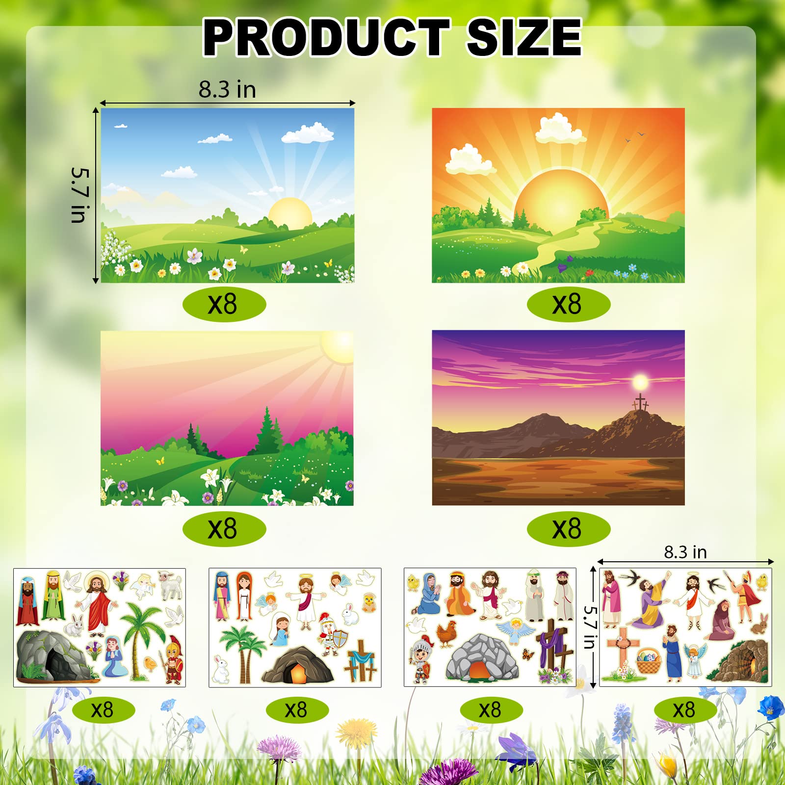 64 Sheets Religious Easter Sticker He Lives Scenes Craft Kit for Kids Resurrection Stickers Sunday School Classroom Craft He is Risen Scene for Kids Party Game Easter Art DIY Project Supplies