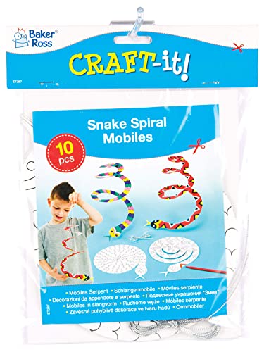 Baker Ross ET287 Spiral Snake Mobiles - Pack of 10, Perfect for Children to Design and Decorate, Ideal for School, Craft Groups, Party Crafting, at Home, White