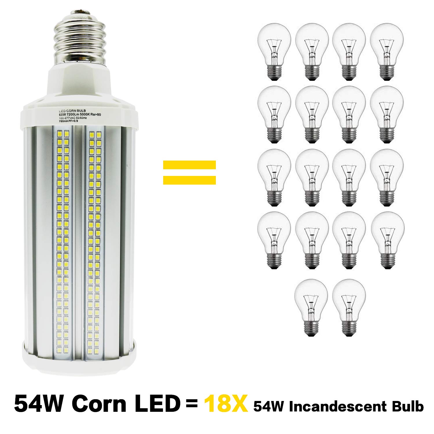 54W LED Corn Light Bulb Super Bright(400 Watt Equivalent 7020 Lumens 5000K E40 Large Mogul Base Large Area Cool Daylight White for Indoor Garage Warehouse High Bay Barn Parking Lot Patio