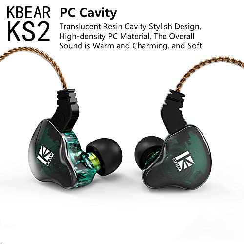 YINYOO KBEAR KS2 Earphones Stereo Bass in Ear Headphone, HiFi Over Ear Earbud in Ear for Drummers Noise Cancelling 1BA 1DD Hybrid IEM with Removable Cable for Running Walking (with mic, KS2 Black)
