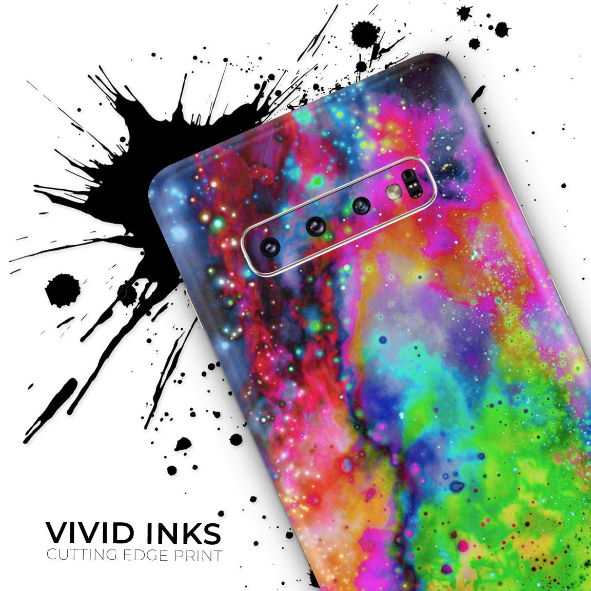 DesignSkinz Neon Splatter Universe Protective Vinyl Decal Wrap Skin Cover Compatible with The Samsung Galaxy S20 (Screen Trim & Back Glass Skin)
