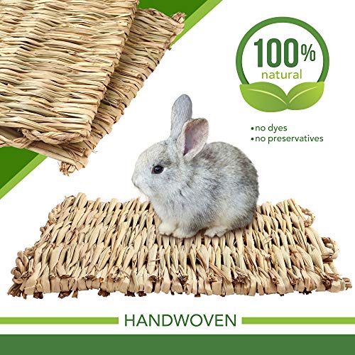 PrimePets Grass Mat for Rabbits Bunny, 3 Pack, Woven Hay Mat for Small Animals, Natural Straw Bedding Resting Cage Mat for Guinea Pig Parrot Chinchilla Hamster Rat
