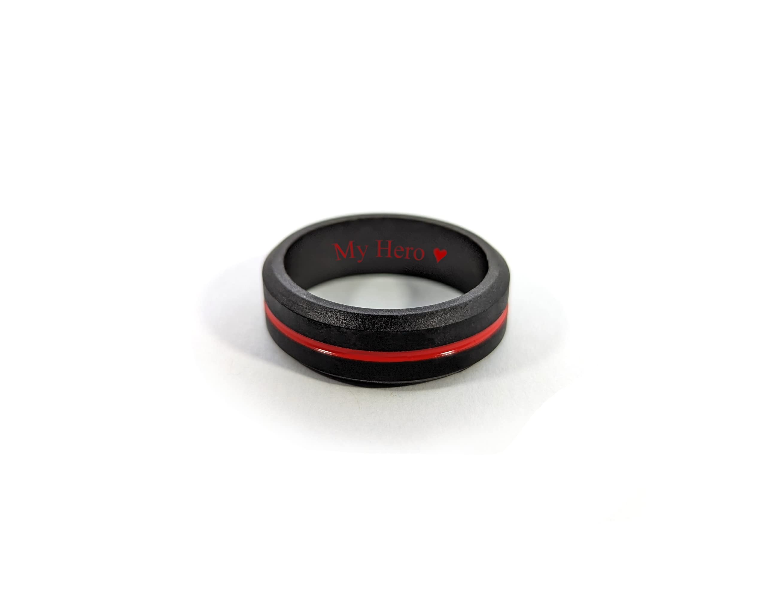 AERA CUSTOM ENGRAVED Thin Red Line Silicone Wedding Ring - Personalize Any Text, Symbol, Image - SHIPS NEXT DAY