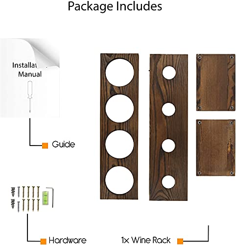 Rustic State Sonoma Wall Mounted Wood Vertical Wine Rack Holder Storage Shelf Organizer for 4 Bottles - Home, Kitchen, Dining Room Bar Décor - Walnut