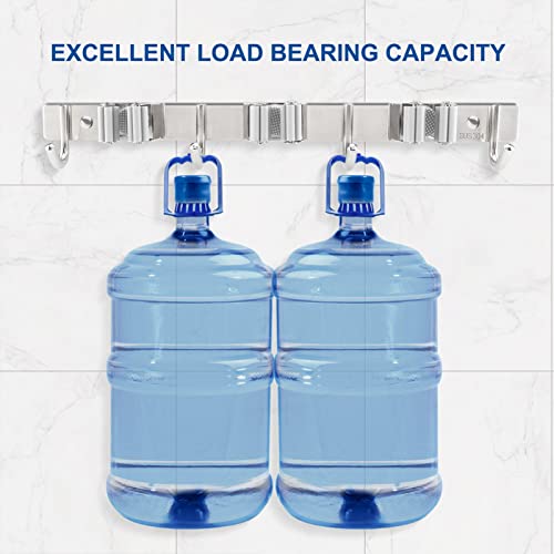 FULGENTE Broom Mop Holder, Wall Mount Storage Cleaning Tools Organizer for Laundry Garage Garden Bath Kitchen, Screw-In Heavy Duty Stainless Steel Utility Rack Hanging Shelf (3 Racks 4 Hooks)