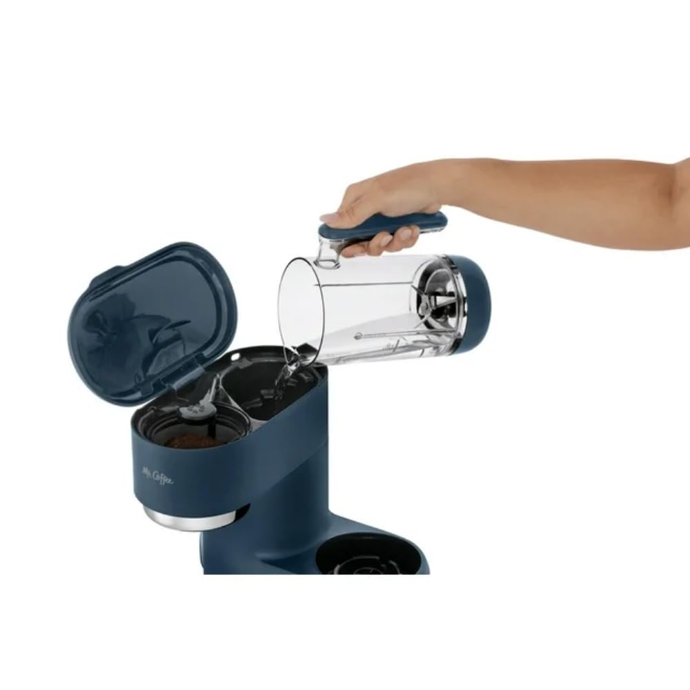 Mr. Coffee 3-in-1 Single-Serve Frappe, Iced & Hot Coffee Maker & Blender w/Reusable Filter, Scoop, Recipe Book, 2 Tumblers, Lids and Straws, Navy Blue