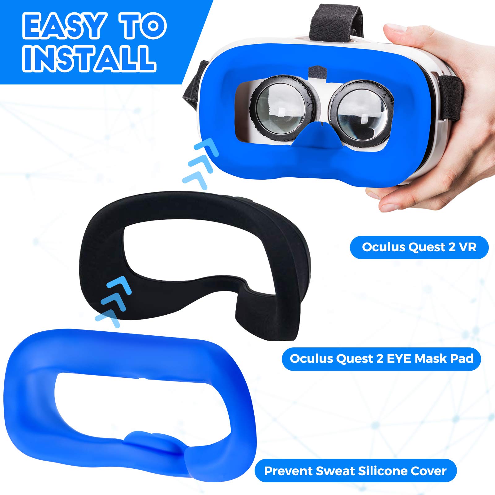 3 Pieces Eye Silicone Cover Silicone Face Covering Compatible with Oculus Quest 2 Sweatproof Lightproof Leakproof (Black, Blue, Red)
