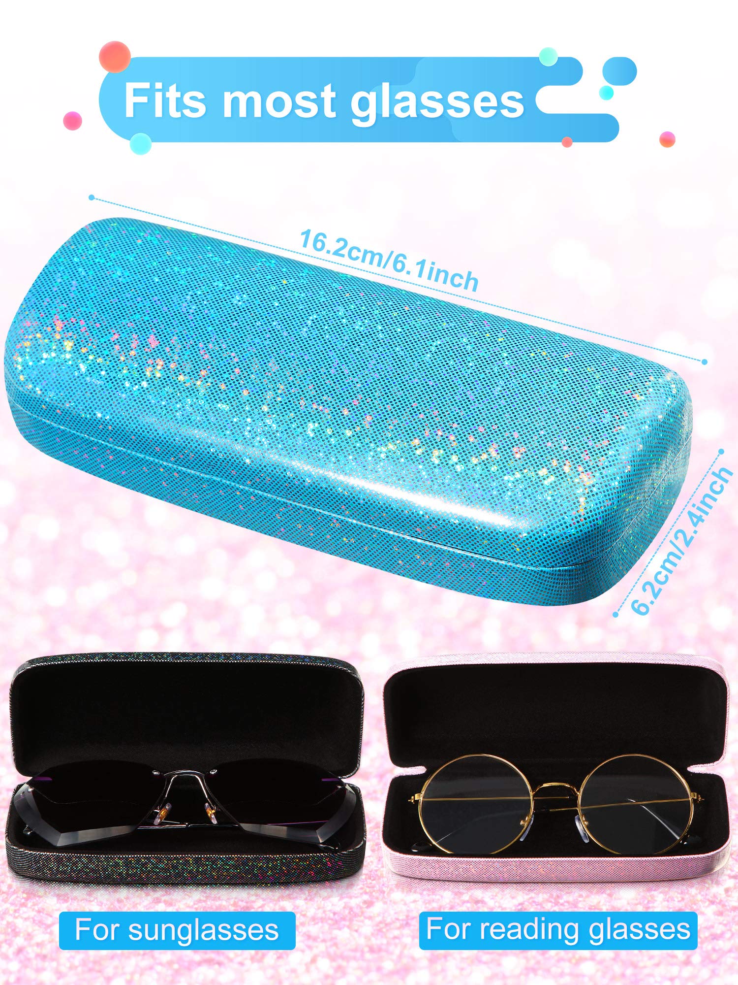 3 Pieces Hard Shell Sunglasses Case Dazzling Glitter Glasses Case Smooth Sunglasses Case with Eyeglass Cloth