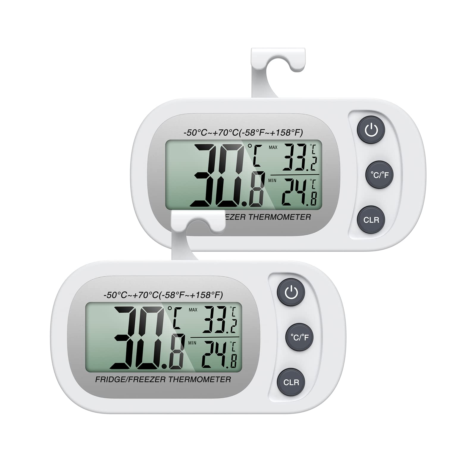 AMIR Fridge Thermometer Digital, Newest Refrigerator Thermometer 2 Pack, Mini Freezer Thermometer with Hook, LCD Display, â/â Switch + Max/Min Record, for Kitchen, Home, Restaurants
