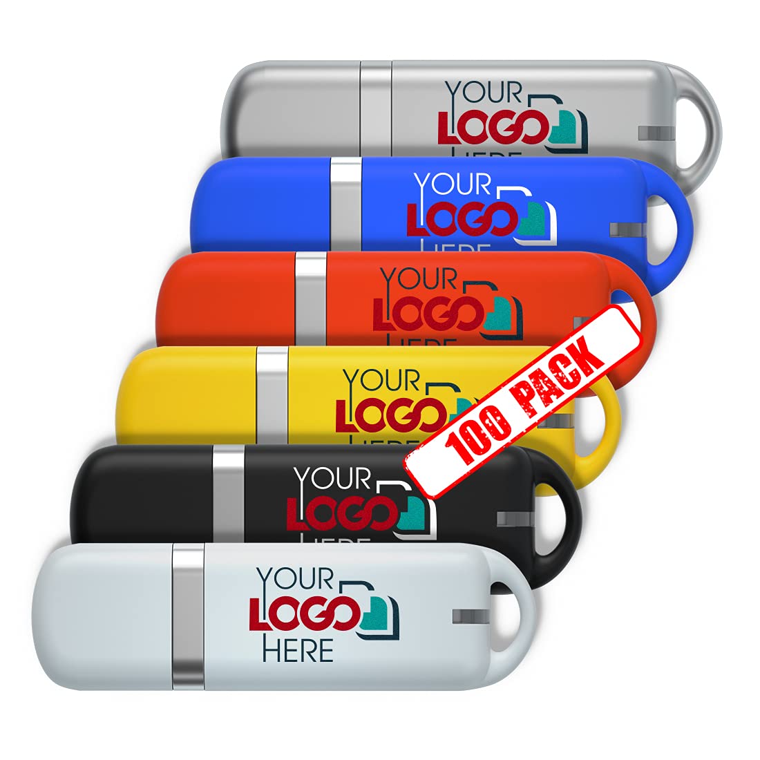 Possibox Custom Promotional USB Flash Drive 16GB Printed with Your Logo - as Campaign Gift Bulk - 100 Pack