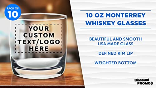 Custom Whiskey Glasses 10 oz Set of 10, Personalized Bulk Pack - Heavy Base Old Fashioned Glass, Perfect for Scotch, Bourbon, Whiskey, Cocktail - Clear