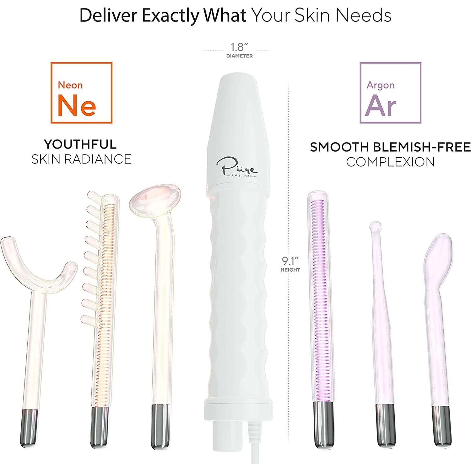 NuDerma Professional Skin Therapy Wand - Portable Skin Therapy Machine with 6 Neon & Argon Wands β Boost Your Skin β Clear Firm & Tighten