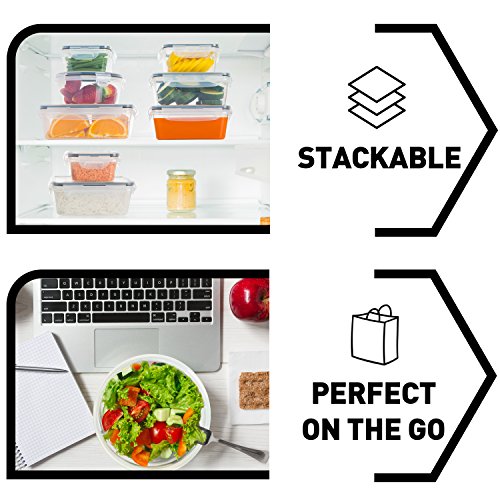 fullstar (12 Pack Food Storage Containers with Lids - Black Plastic Food Containers with Lids - Plastic Containers with Lids - Airtight Leak Proof Easy Snap Lock and BPA-Free Plastic Container Set