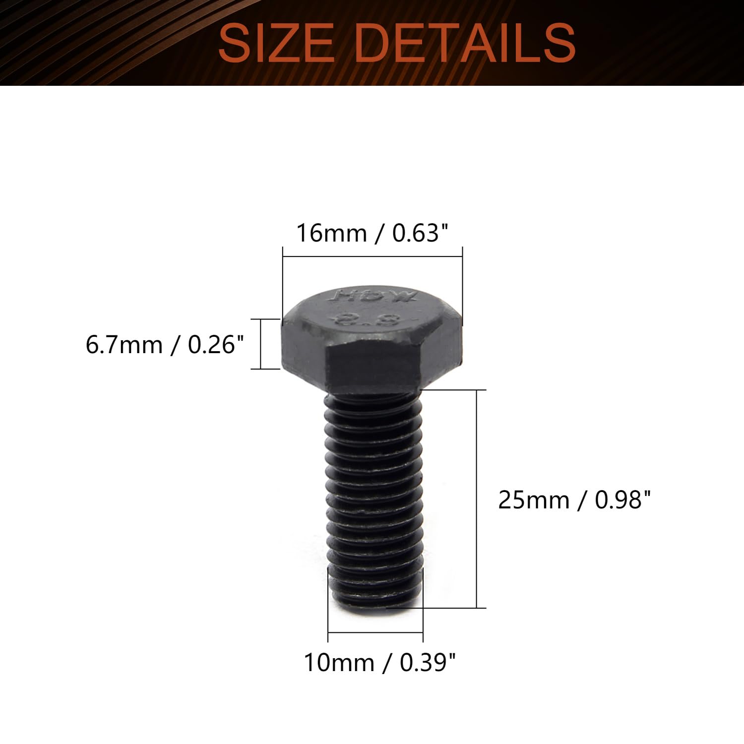 MroMax 20Pcs M10 x 25mm Hex Head Screw Bolt, Carbon Steel Grade 8.8, Black Oxide Finish, Full Thread, Hexagon Head Bolts for Furniture Repair