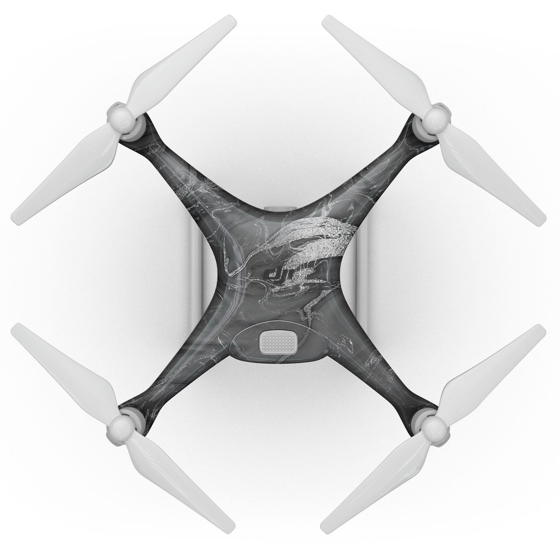 Design Skinz Design Skinz Black & Silver Marble Swirl V7 Full-Body Wrap Decal Skin-Kit Compatible with The Drone DJI Phantom 3/Phantom 3 Pro