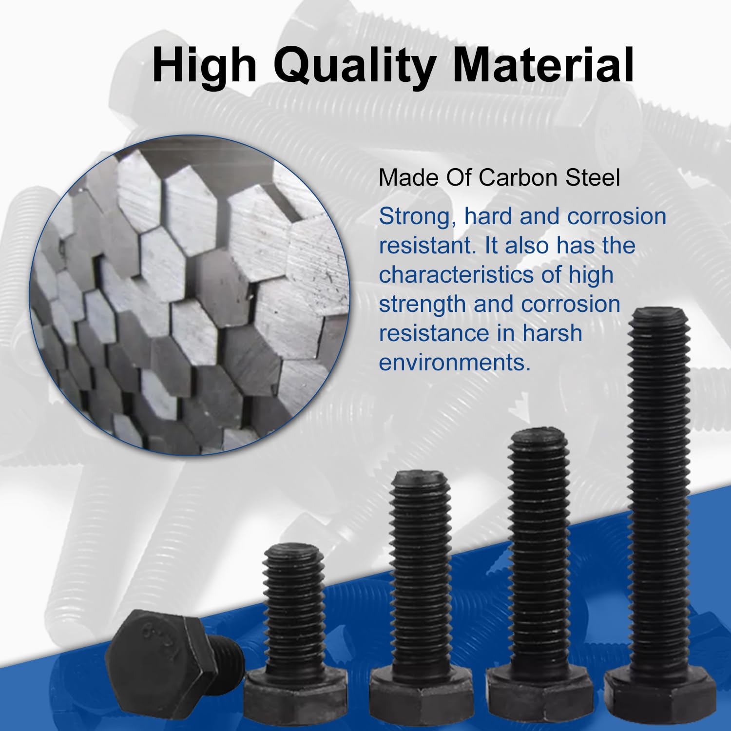 MroMax 2Pcs M12 x 60mm Hex Head Screw Bolt, Carbon Steel Grade 8.8, Black Oxide Finish, Full Thread, Hexagon Head Bolts for Furniture Repair