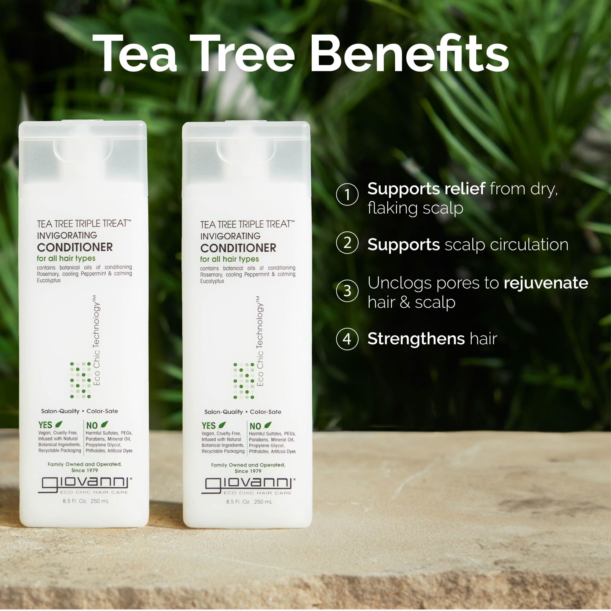 GIOVANNI Tea Tree Triple Treat Invigorating Conditioner - Cooling Peppermint, Eucalyptus, Rosemary, Helps Dry Flaking Scalp, Paraben Free, Helps to Moisturize, Smooth & Detangle - 24 oz (1 Pack)