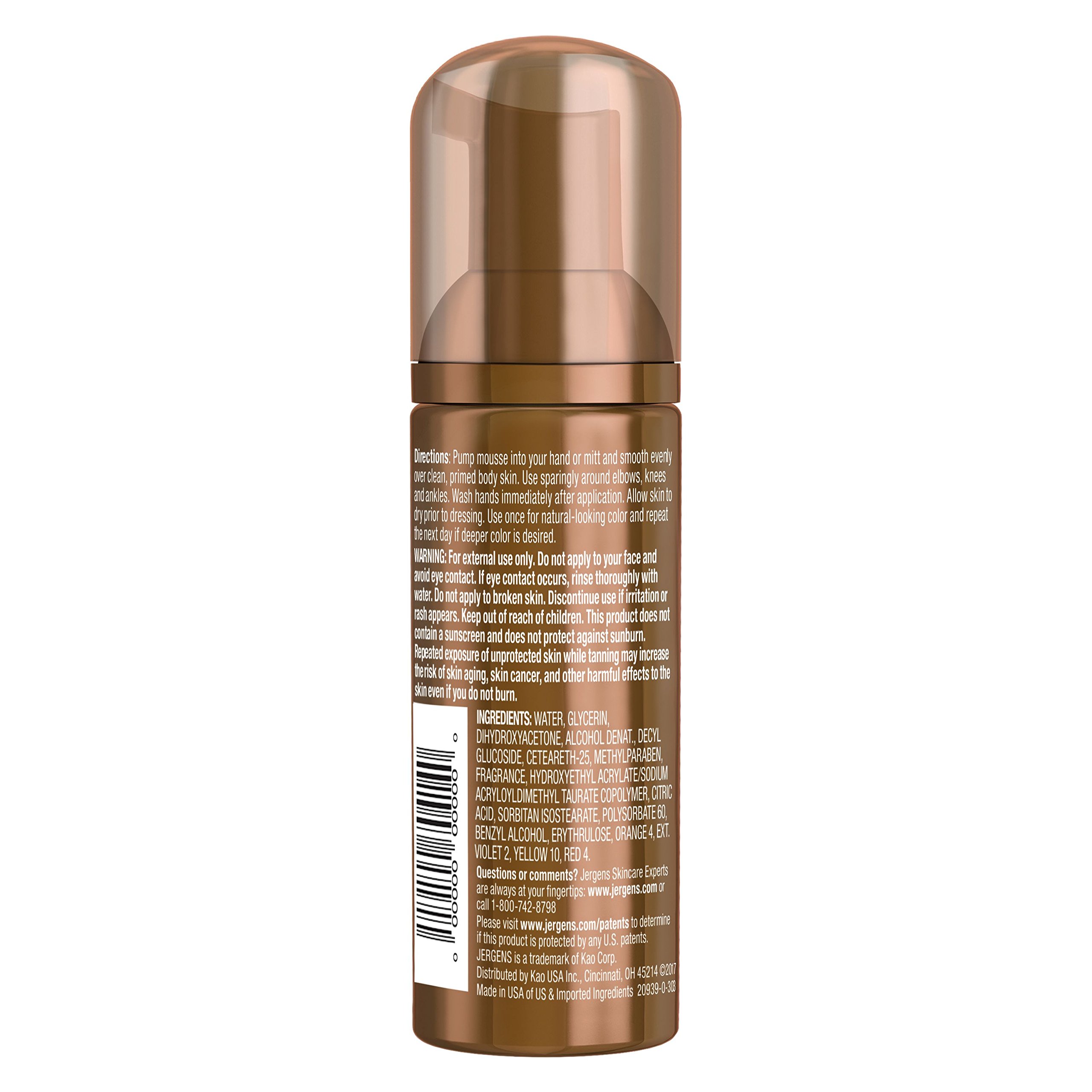 Jergens Natural Glow Instant Sun Sunless Tanning Mousse for Body, Light Bronze, 1.5 Fluid Ounce
