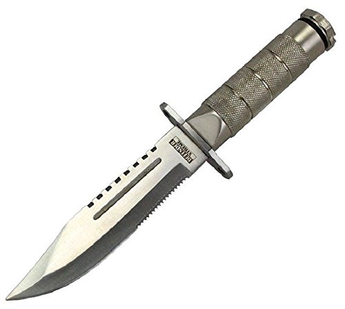 8.5" Hunting Knife Silver Nylon Sheath Rambo Combat Survival Kit Compass