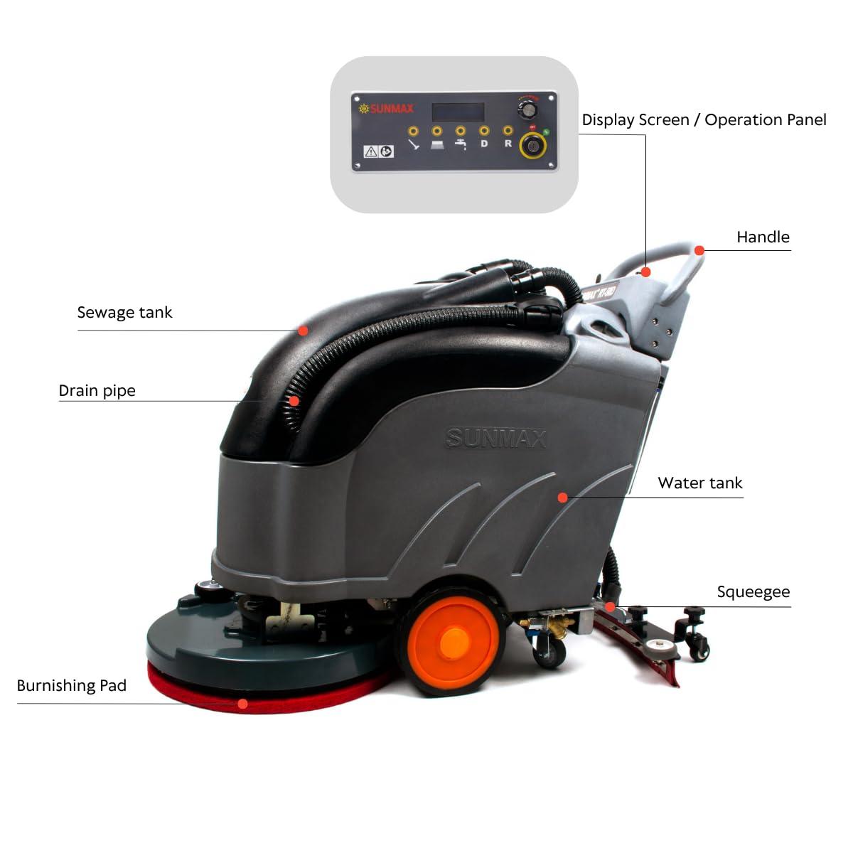 RT50D+ 22" Width Self-Propelled Floor Scrubber Dryer Machine with Traction Drive, 14.5 Gal Sewage Tank, 36,000 sqft/h, 3.5 hours Fast Charging