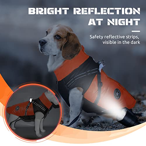 BAEJMJK Dog Reflective Winter Coat with Harness Warm Cold Weather Jacket for Small Medium Dogs Zip Up Turtleneck Puppy Vest with D-Ring Waterproof Windproof Dog Winter Clothes(Orange,Medium)