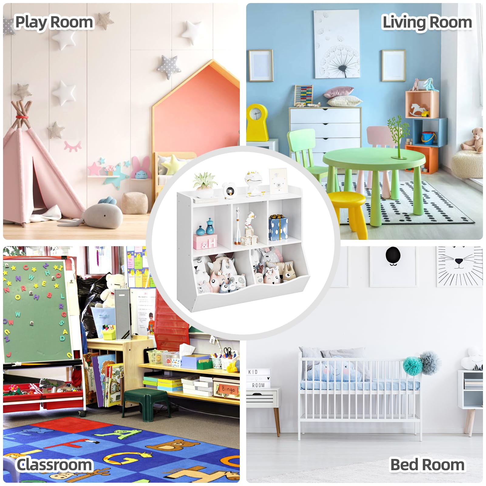 Amyove Kids Bookshelf and Bookcase Toy Storage Multi Shelf with Cubby Organizer Cabinet for Boys Girls,for Children Playroom Hallway Kindergarten School