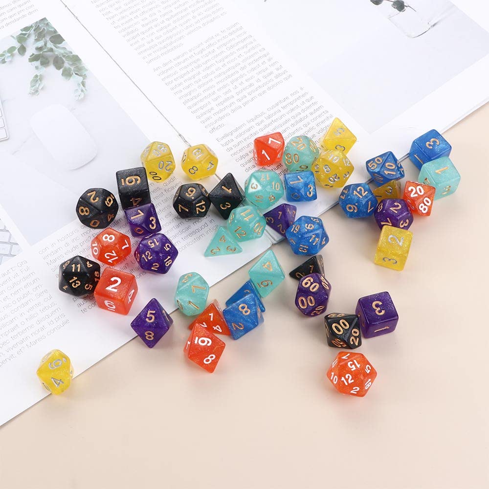 7 Pcs Colorful Glitter DND Polyhedral Dice, Acrylic Dice Durable Dice for Table Games, Role Playing, Family Party Favor(Glitter Pink)