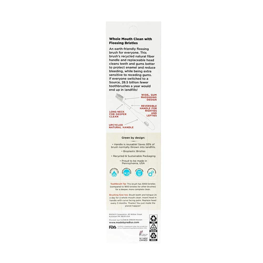 RADIUS Toothbrush Source Floss Brush BPA Free & ADA Accepted Improve Gum Health & Reduce Gum Issues - Super Soft - Wood - Pack of 1