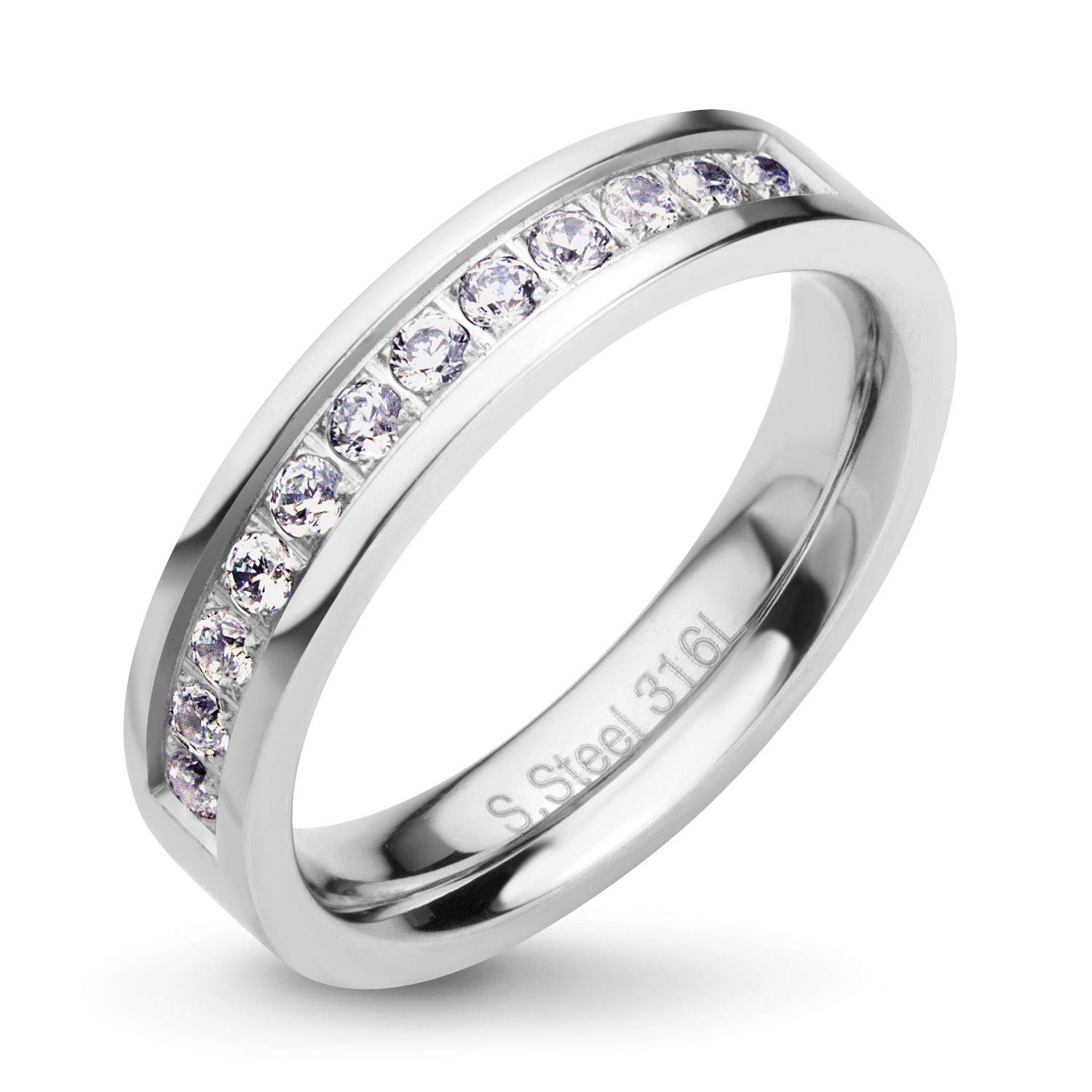 555Jewelry Womens Stainless Steel Real Solid Cubic Zirconia CZ Diamond Sparkle Shiny Engagement Wedding Promise Fashion Band Classic Jewelry Band Ring, Silver Size 6