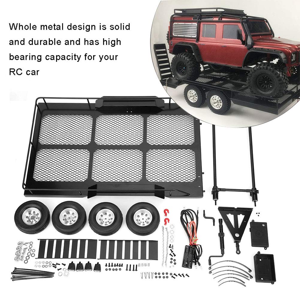 Bicaquu RC Trailer Car, Trail Car Trailer Accessory High Simulated Romote Control Trail Car, for Kids RC Crawler Car Children 1/10 RC Car